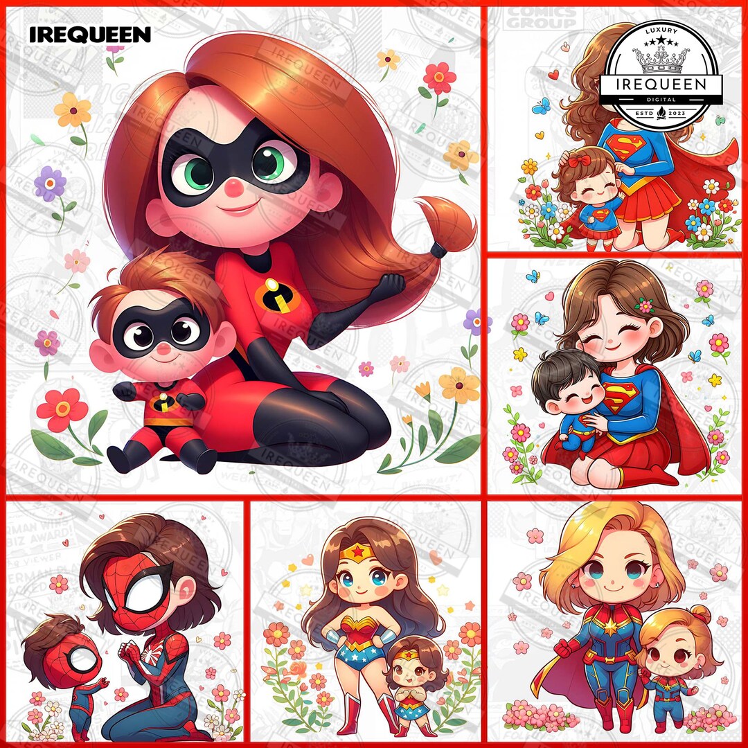 5 Cartoon Mama and Mini Png Bundle, Best Mom Ever Png, Happy Mothers ...