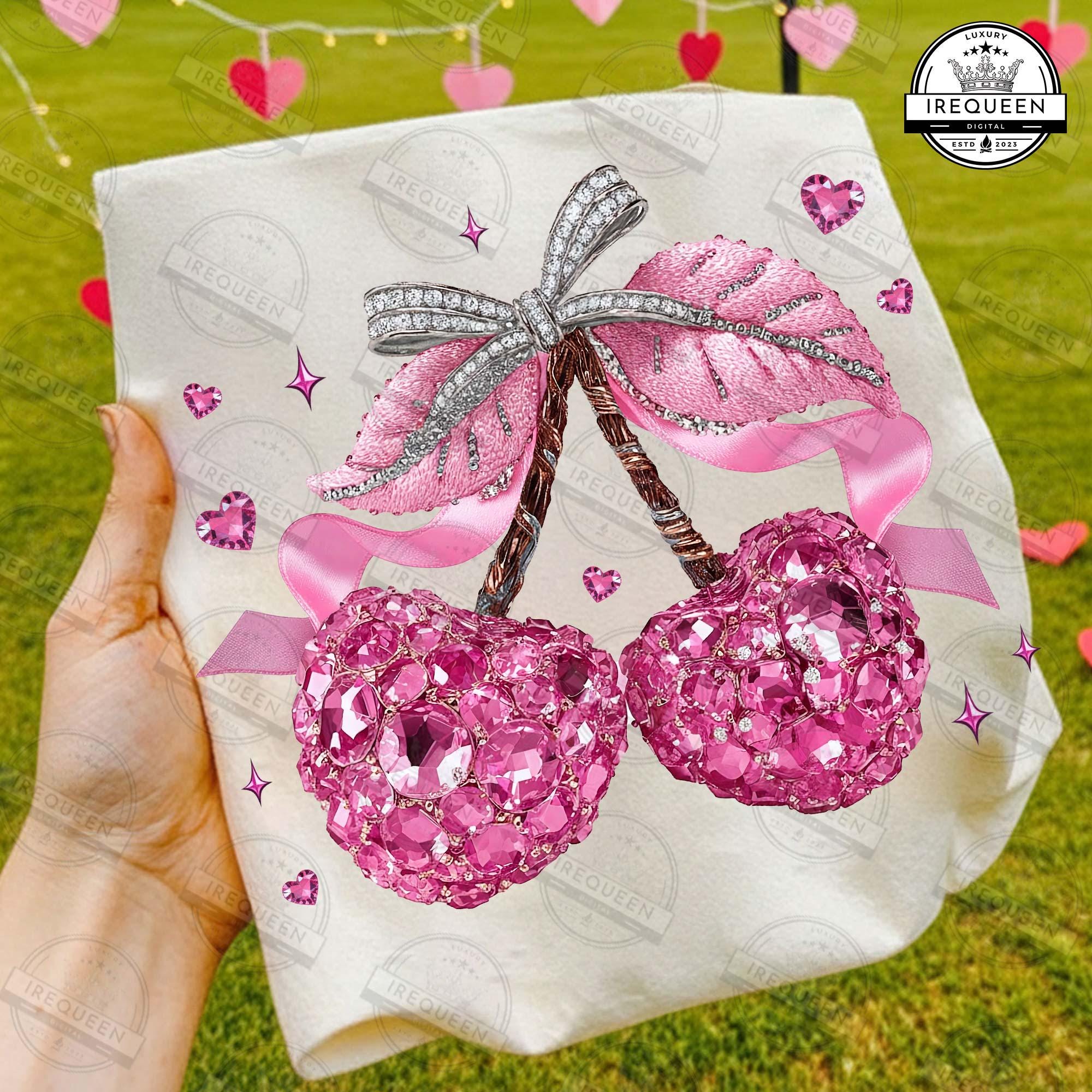 Valentine Cherry Rhinestone PNG, Cherry Glitter Valentine Design, Vday ...