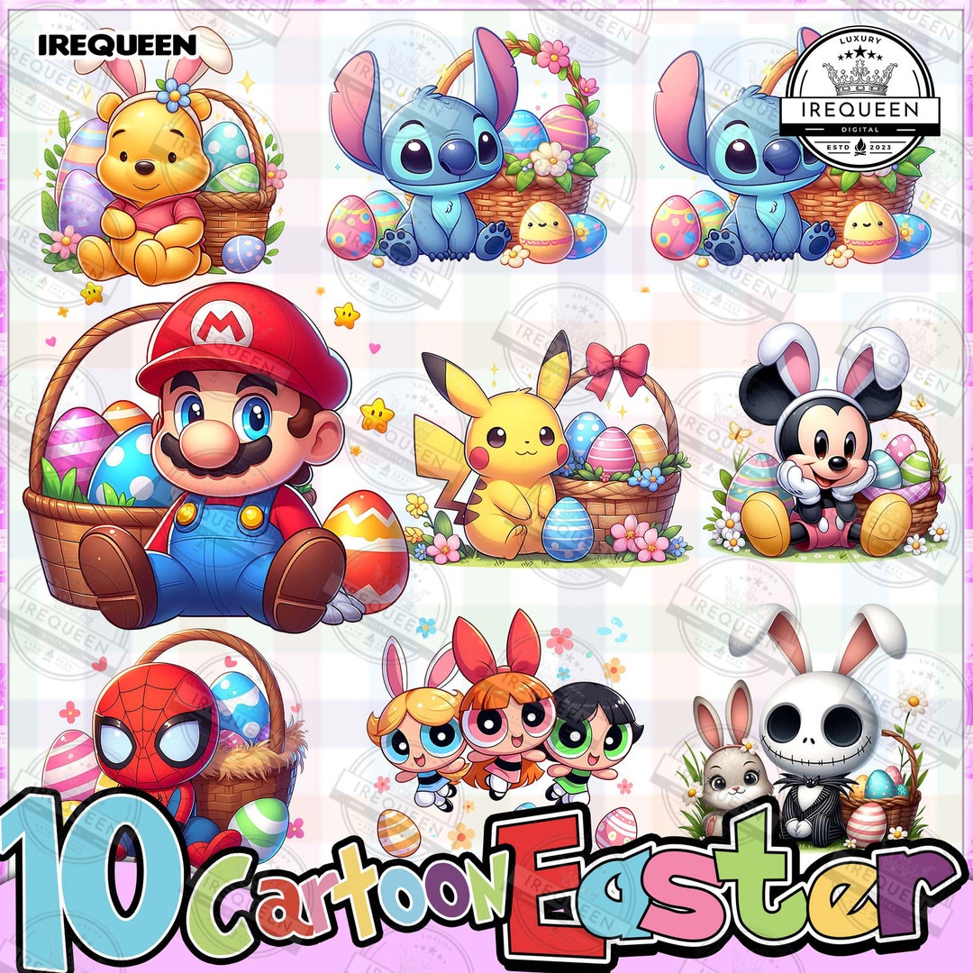 10 Cartoon Easter Character Png Bundle, Spring Easter Png, Happy Easter ...