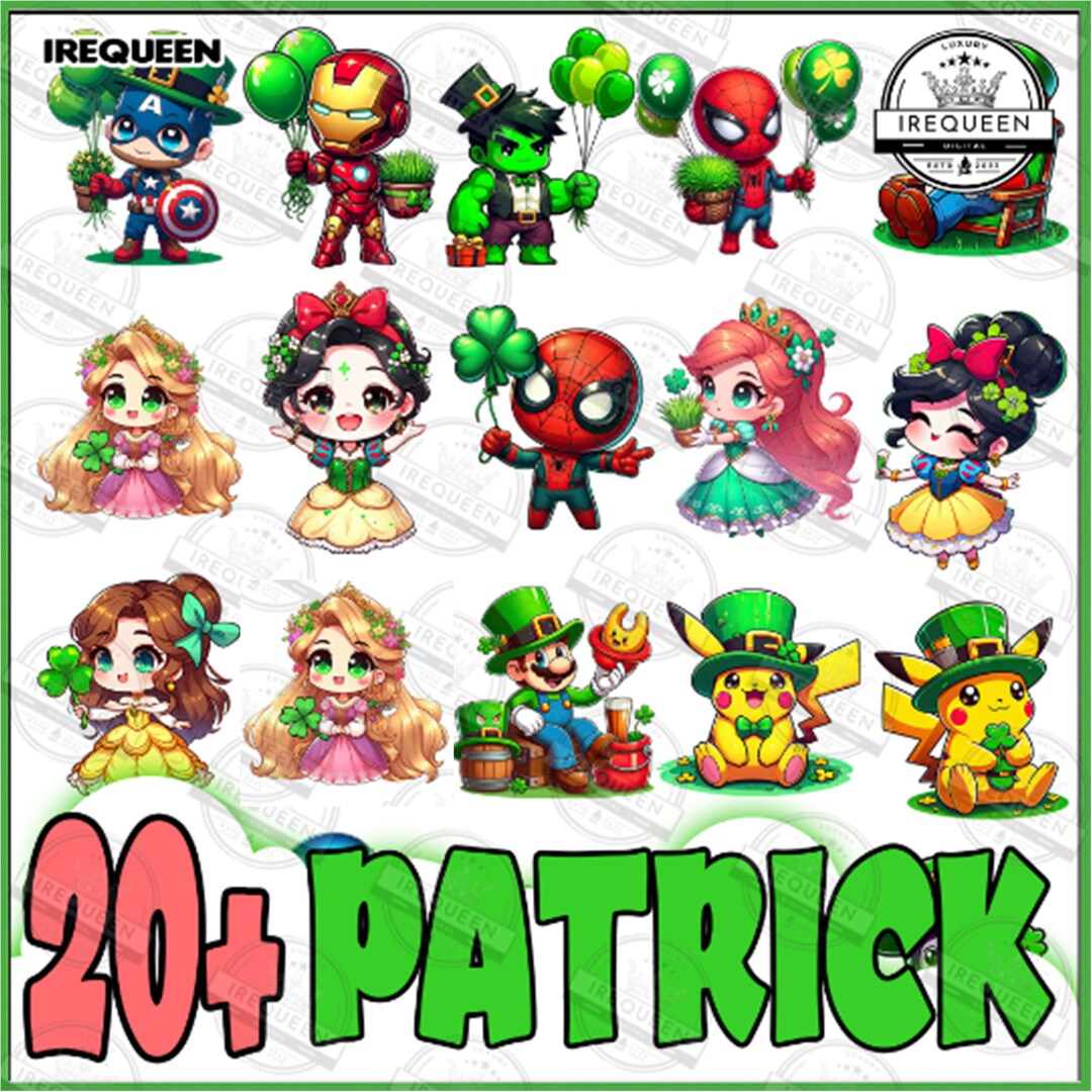 20 Funny St Patrick Day Chibi Cartoon Png Bundle, Superhero Patrick Day ...