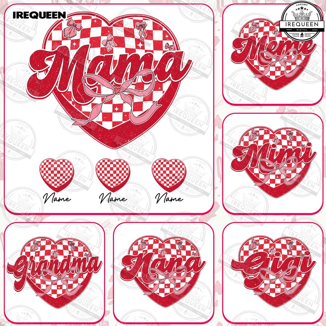Bundle Custom Mama Candy Heart Png, Pink Valentine Png, Checkered ...