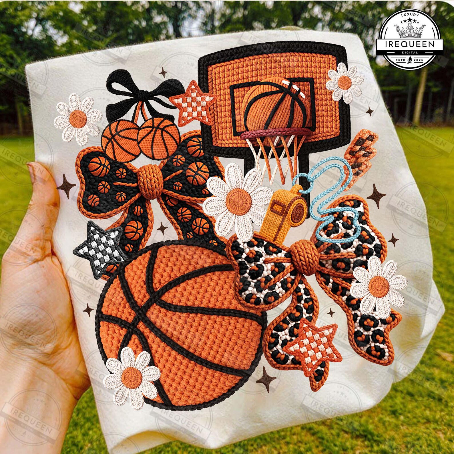 Basketball Bow Faux Yarn Png, Coquette Basketball Png, Crochet ...