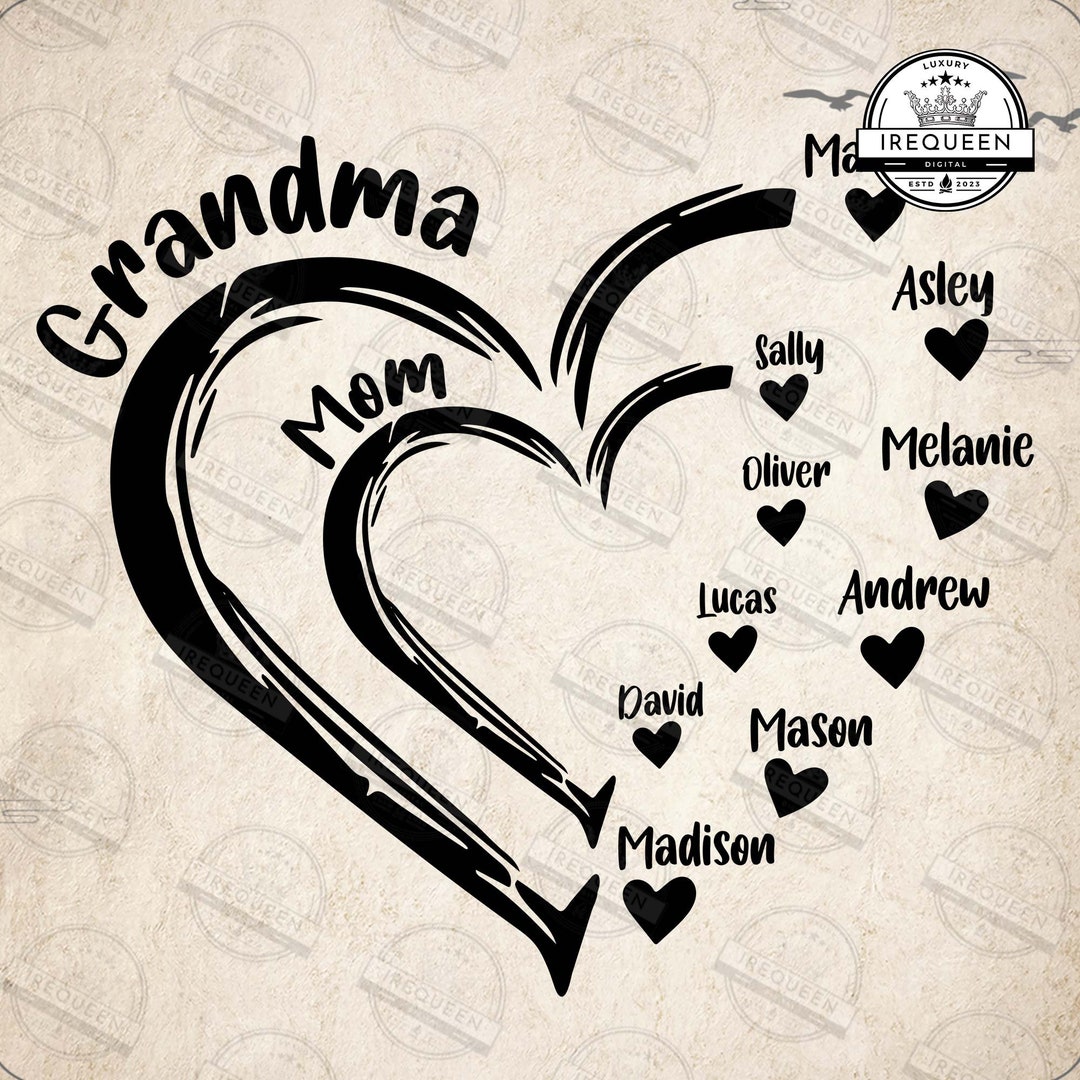 CUSTOM Grandma/mom Kid Name Mama Heart Svg, Personalized Kid Name ...