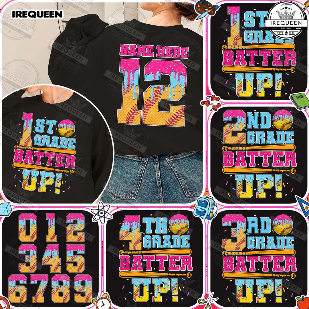 Grade Batter up Softball Back to School Png, Kindergarten Kid Design ...