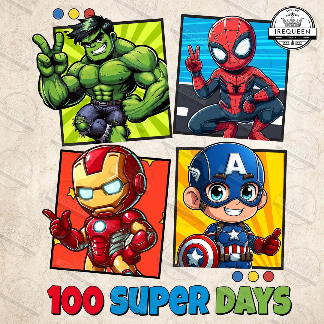 Super 100 Days of School Design Png, Superhero 100 Days of School PNG ...