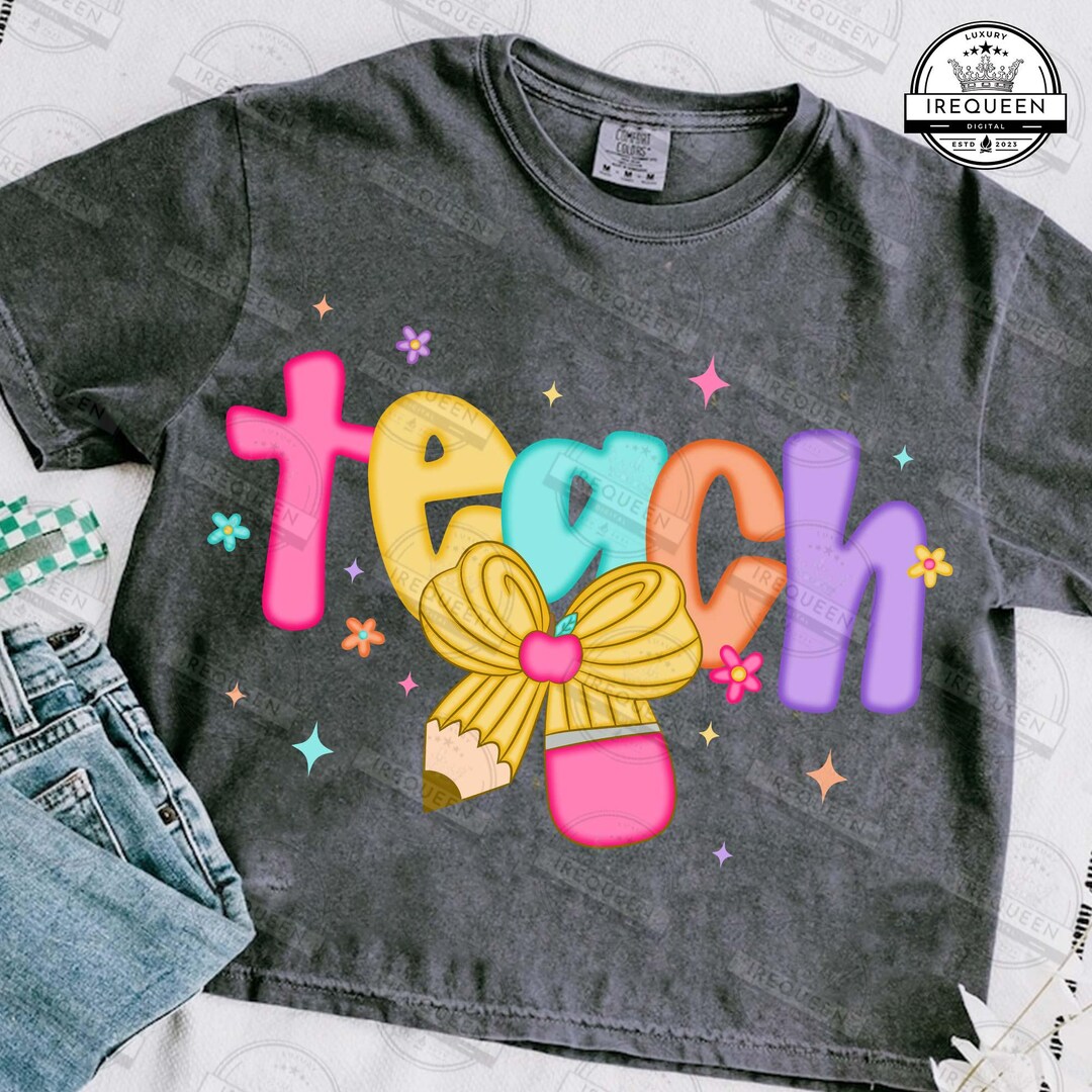 Custom Preppy Teacher Floral PNG, Coquette Teacher Life Png, Blue ...