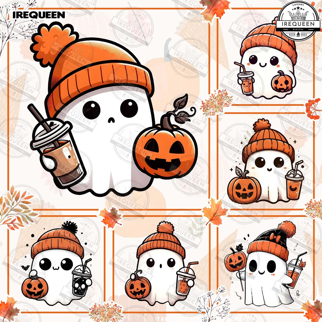 5 Cute Ghost Png, Fall Vibes Png, Autumn Coffee Png, Cute Thanksgiving ...