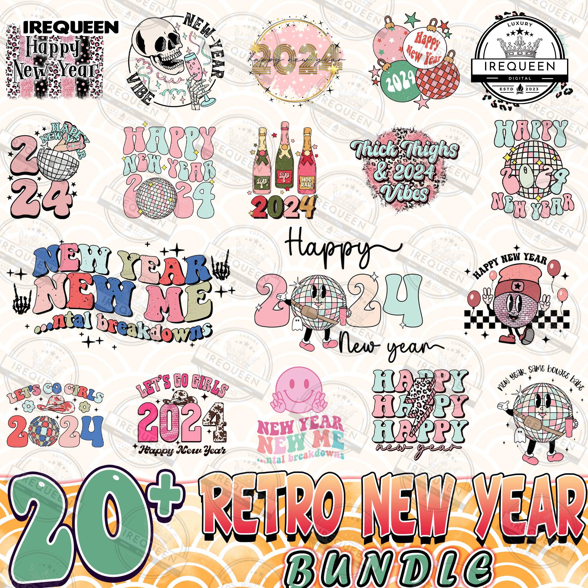 20 New Year 2024 Png, Howdy New Year 2024 Png, Retro New Year Png, New ...