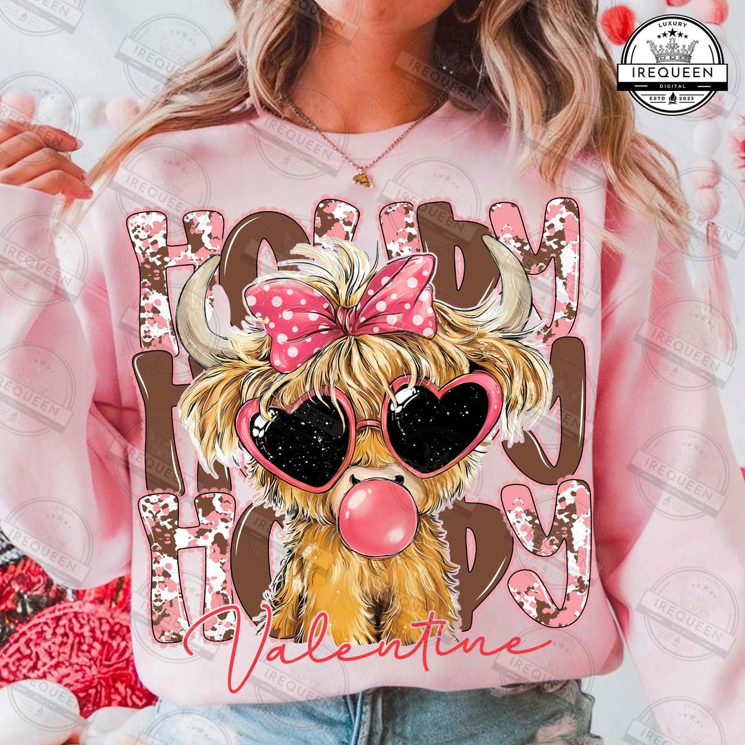 Highland Cow Png, Valentine Coquette Png, Valentine's Day, Retro ...