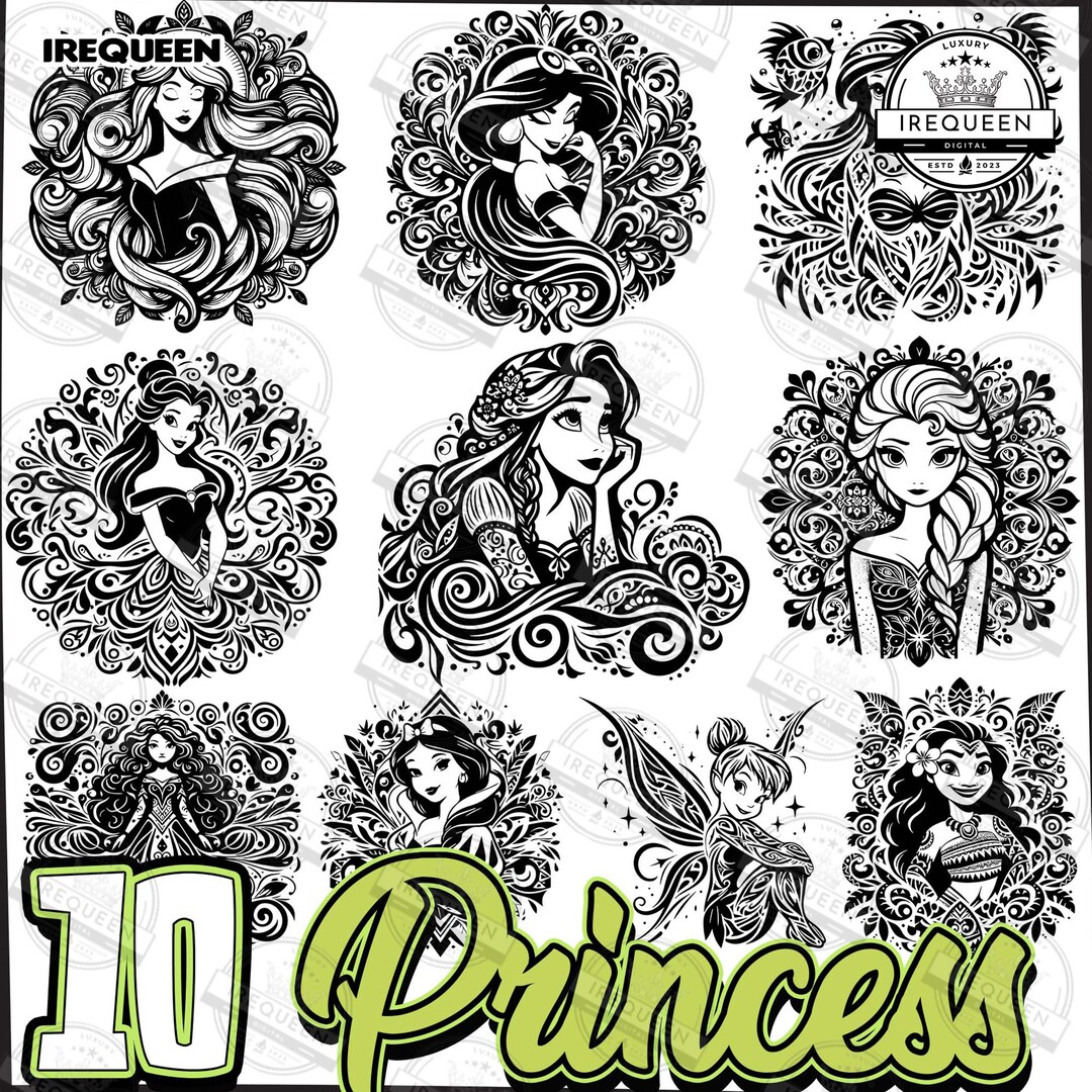 Más de 10 dibujos animados princesa svg paquete, princesa dibujos ...