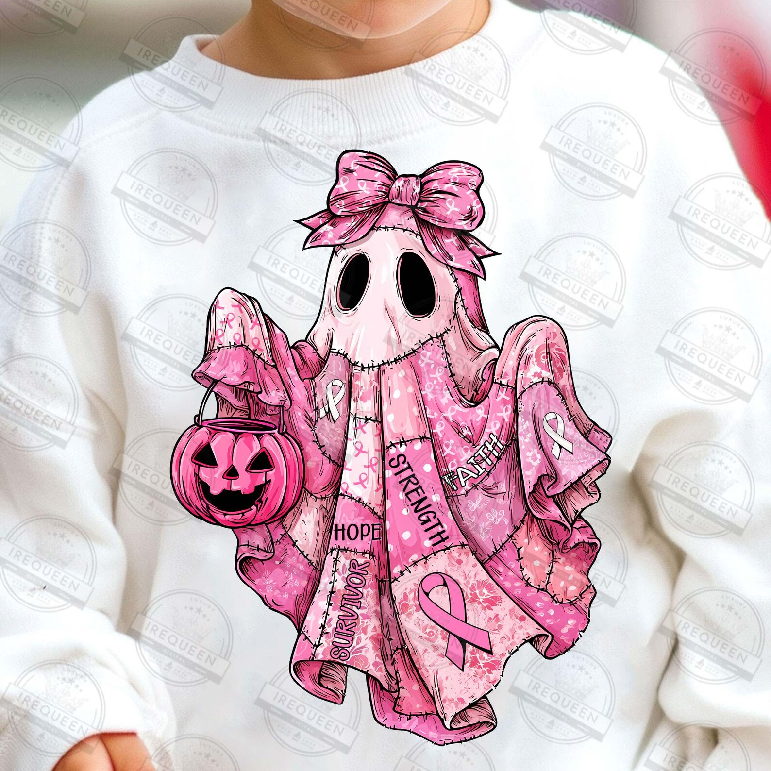 Breast Cancer Awareness Ghost Png, Pink Ribbon Patchwork Ghost ...