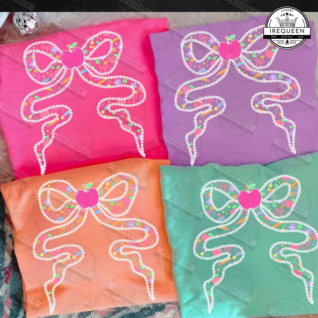 Coquette Teacher Lace Bow Png, Preppy Back to School Png, Neon ...