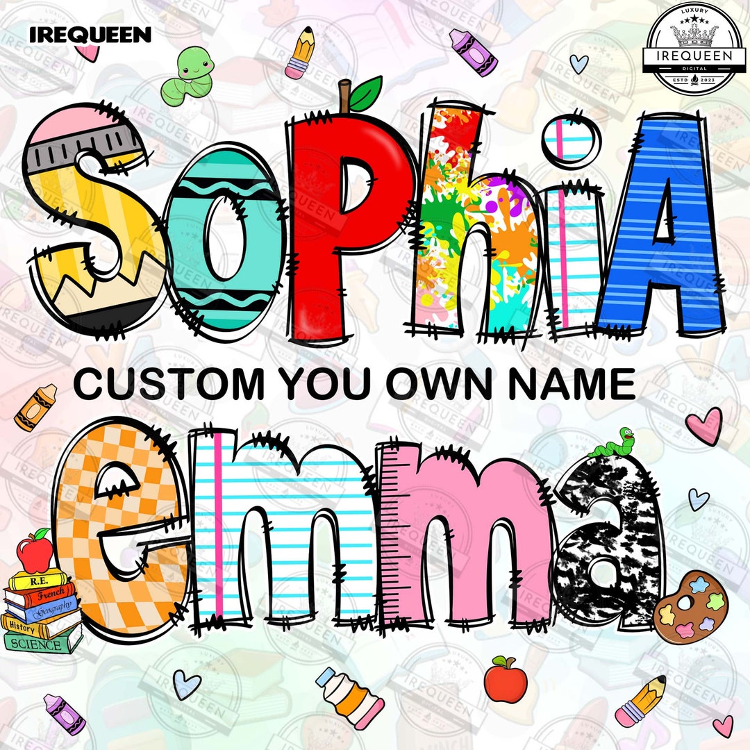 Alphabet Png Bundle , Custom Kid Name School Pattern Back to School Png ...