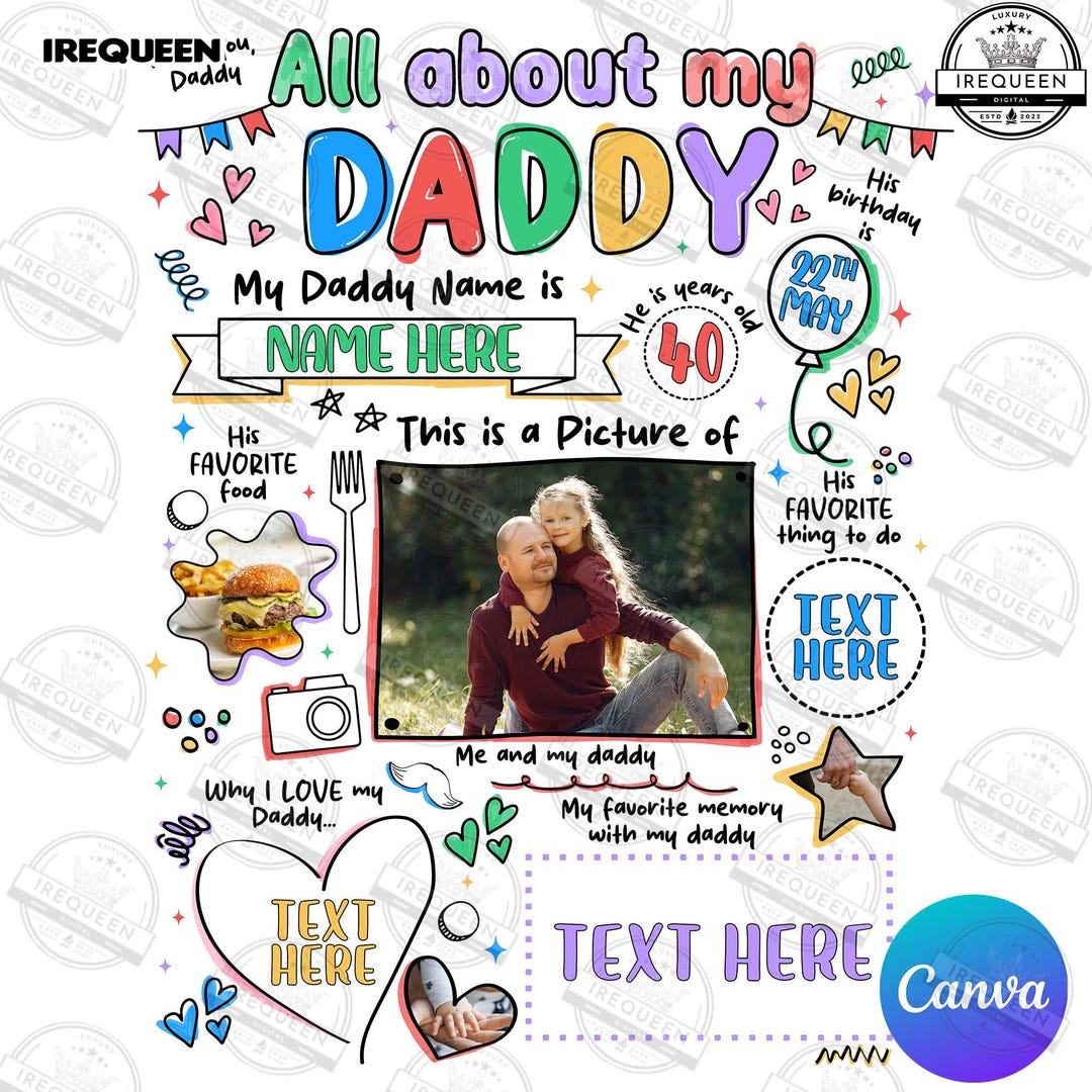 All About My Dad Canva Template, Fathers Day Questionnaire Png, Dad ...