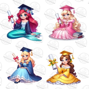 6+ Cartoon Princess Graduation 2025 Png Bundle, Cartoon Graduate Png ...