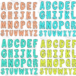 Alpha Doodle Dots Letters PNG Bundle, Bright Color Palette, 5 Alpha ...