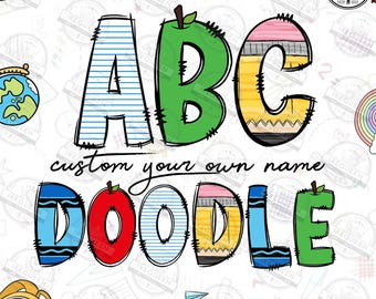 BUNDLE Back to School Doodle Letters Png, Back to School Png, Pencil ...