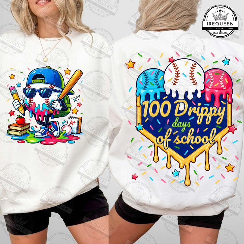 100 Drippy Days of School Png, Baseball Ice Cream Png, Funny Boys Kids ...