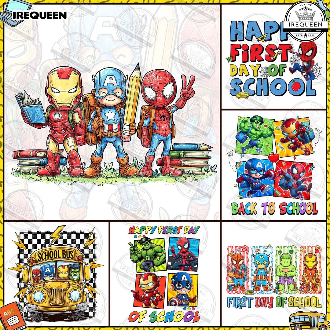 6+superhero Back to School Png, Trendy Cartoon Kids Kindergarten Pre-k ...