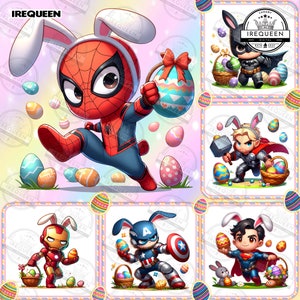 Chibi Superhero Easter Cartoon Png Bundle, Cartoon Easter Png, Happy ...