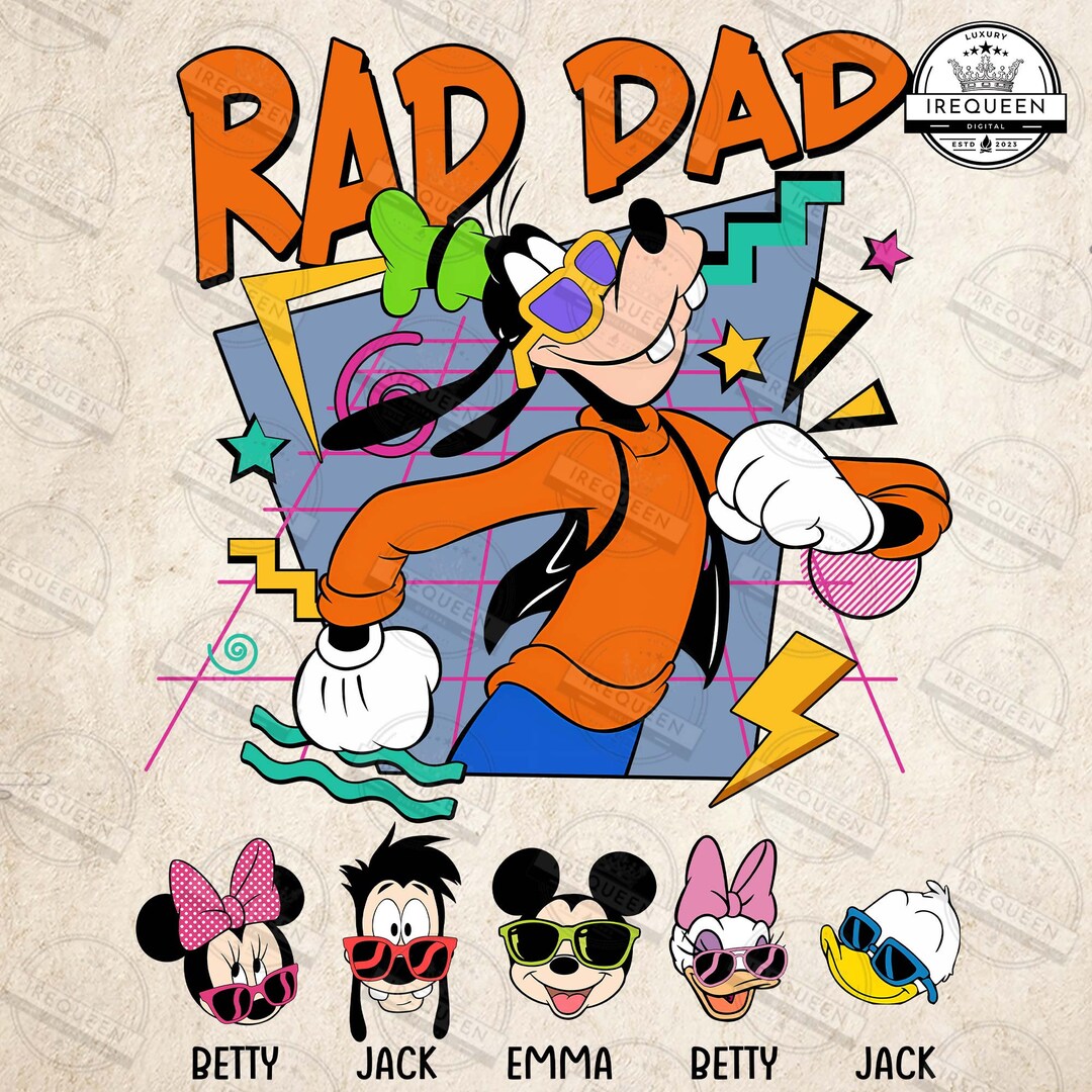 CUSTOM Cartoon Rad Dad With Kids Name Png, Fathers Day Png, Dad Cartoon ...