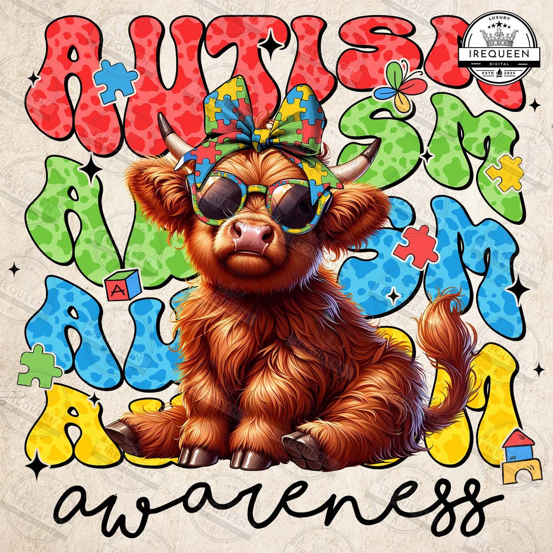 Autism Highland Cow Png, Retro Autism Png, Autism Puzzle Png, Autism ...
