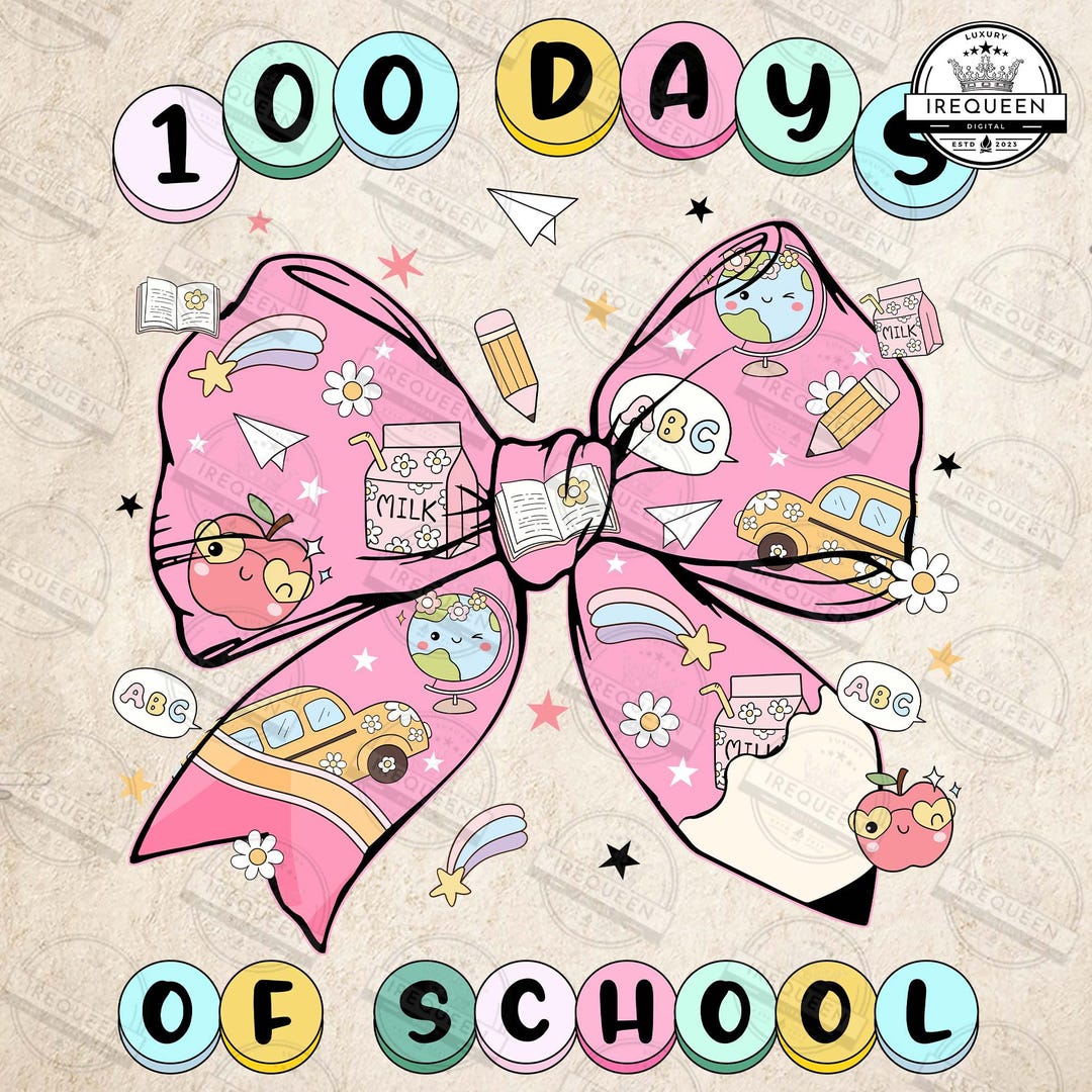 100 Days of School Coquette Png, 100 Days Design Png, Coquette Pink Bow ...