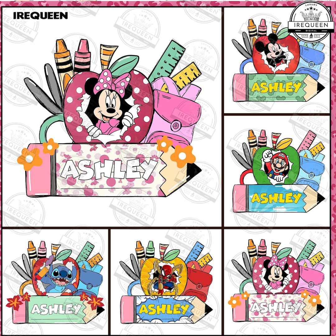 6 CUSTOM Cartoon Name Kids Png Bundle, Bright Dots Pencil Png, Custom ...