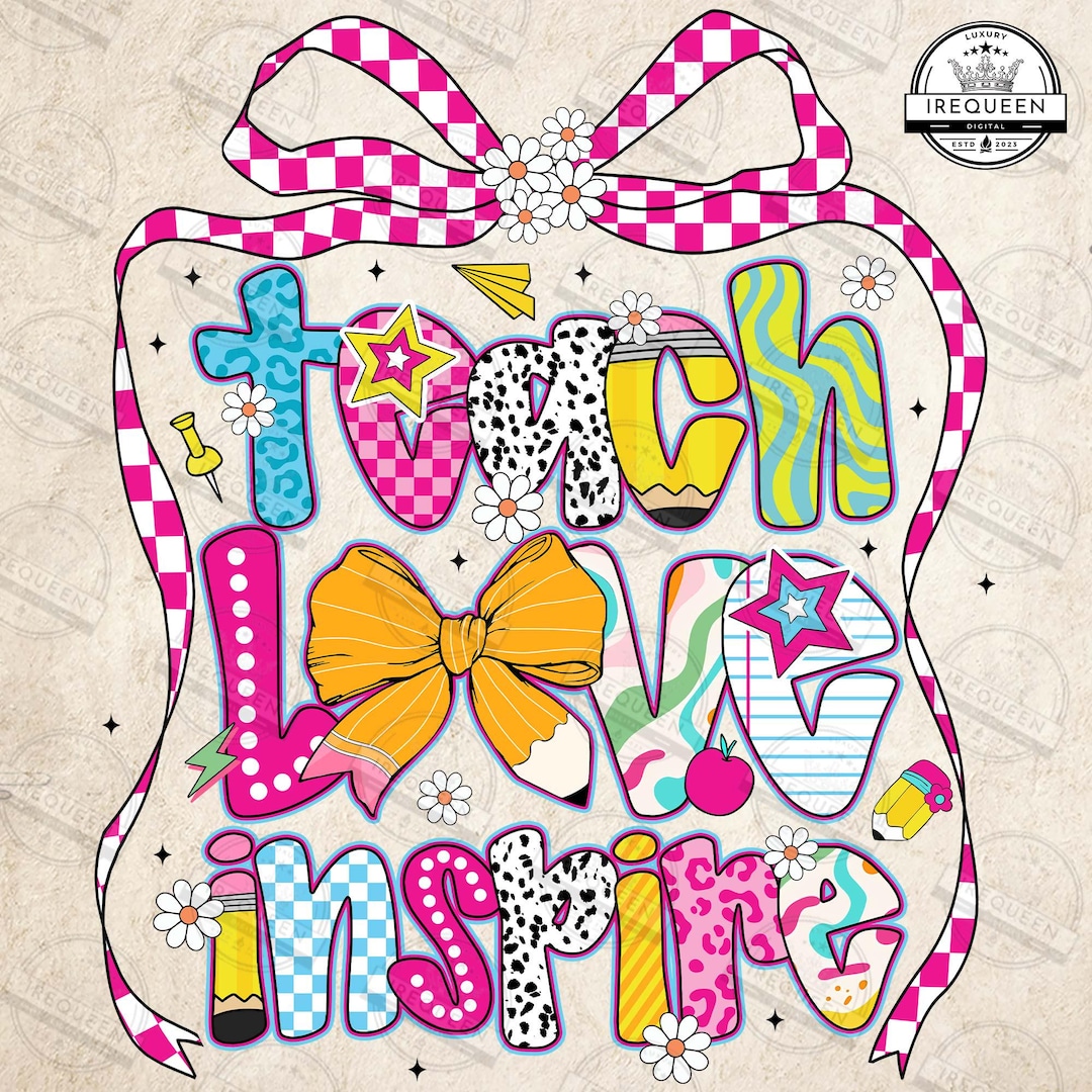 Preppy Teach Love Inspire Png, Preppy Teacher Pencil Glitter Doodle Png ...