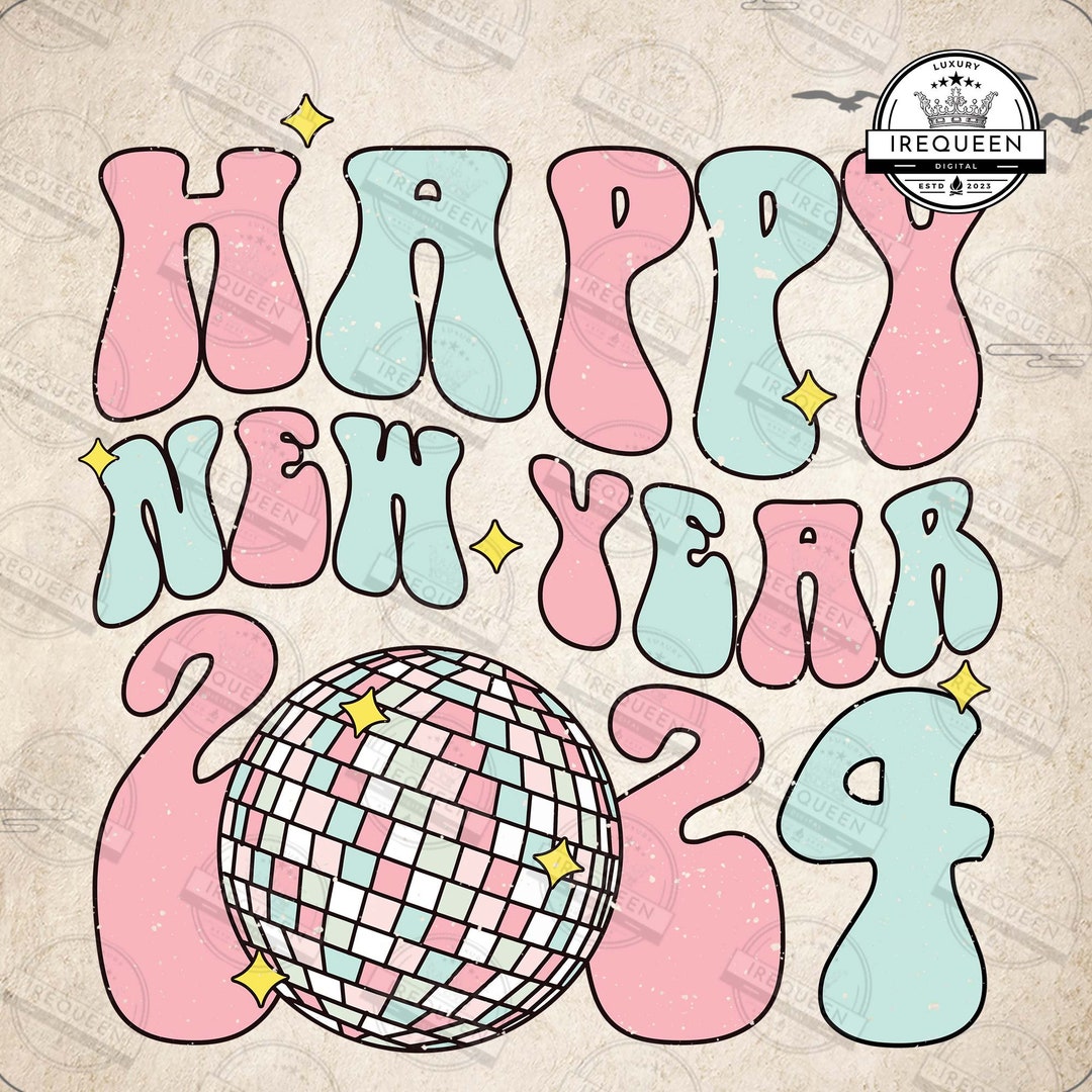 Happy New Year 2024 Png, Vintage New Year 2024 Babe Png, Retro New Year ...