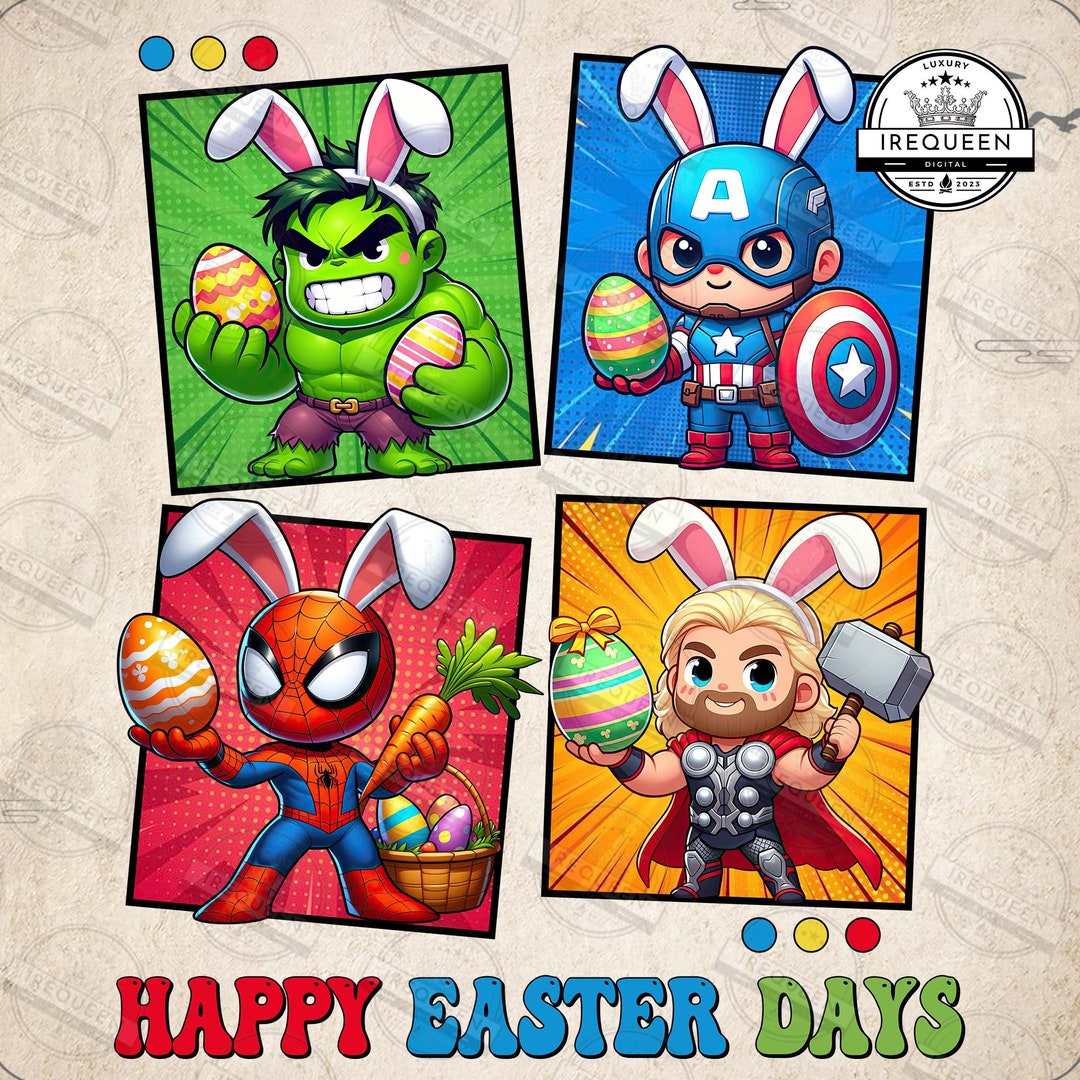Happy Superhero Easter Day PNG, Easter Superhero Day Cartoon Shirt Png ...