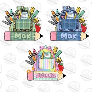 5 Backpack Custom Name Png Bundle, Back to School Png, Kindergarten ...