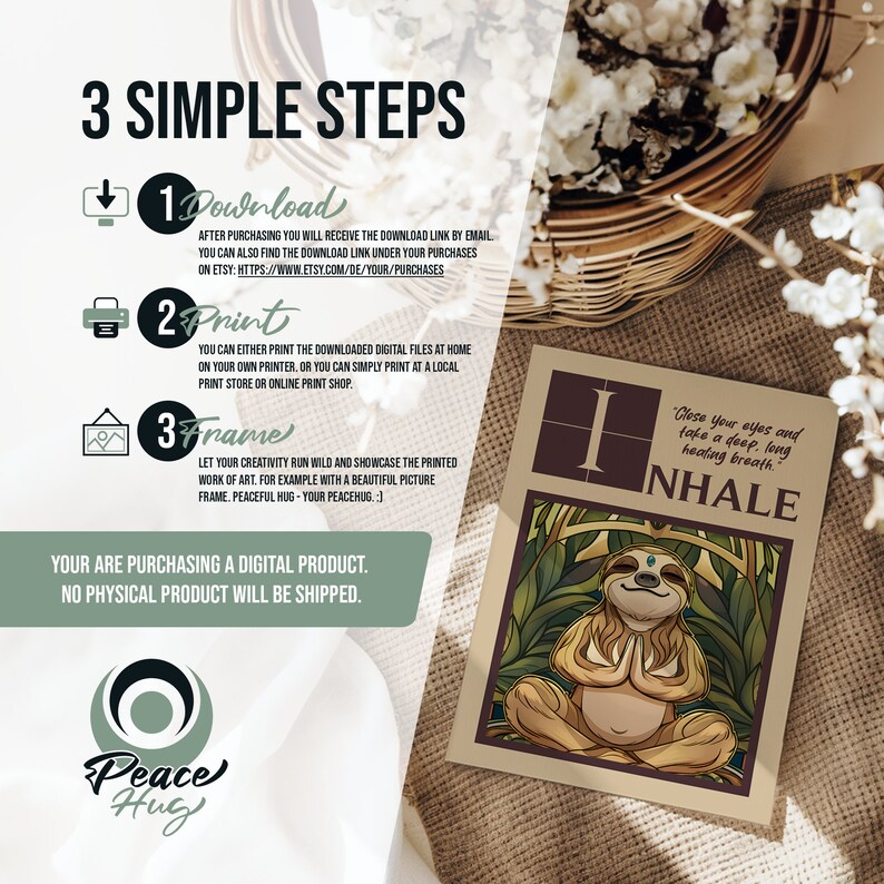 Inhale Exhale Poster Boho Deko Faultier Yoga Meditation Achtsamkeit ...