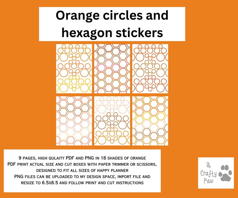 Colourful Orange Shapes Sticker Set – Circles & Hexagons in 18 Shades ...