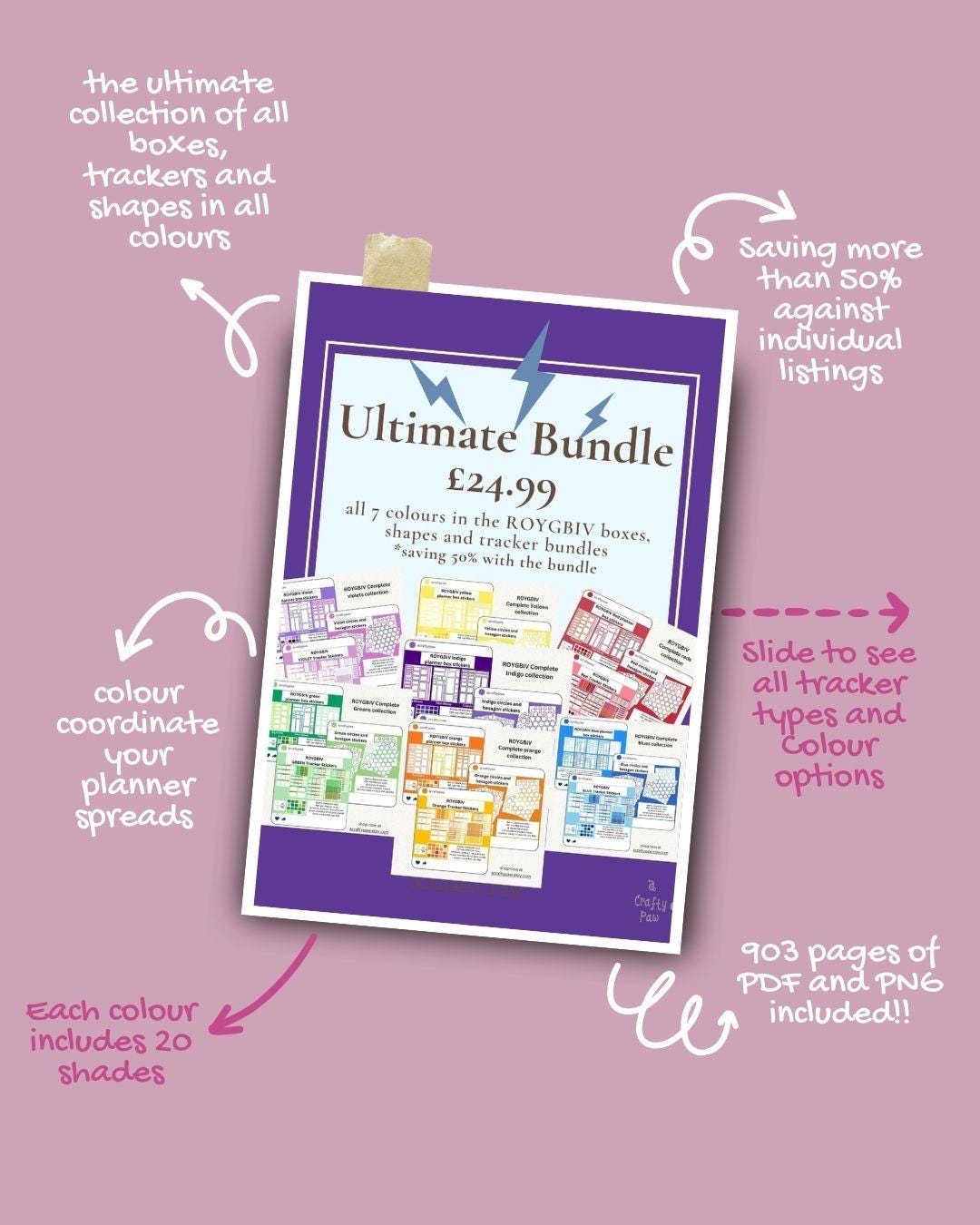 ROYGBIV Planner Bundle: Boxes, Shapes, Trackers (PDF + Cricut PNG ...
