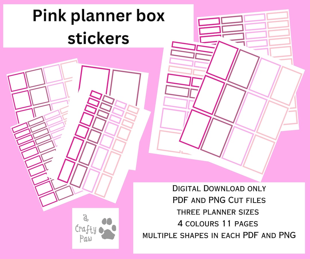 Pink Printable Planner Stickers – PNG & PDF Functional Boxes | 11 Files ...