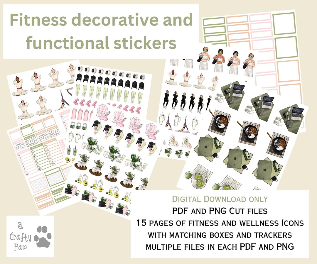 Printable Fitness Planner Stickers, Decorative & Functional Boxes ...