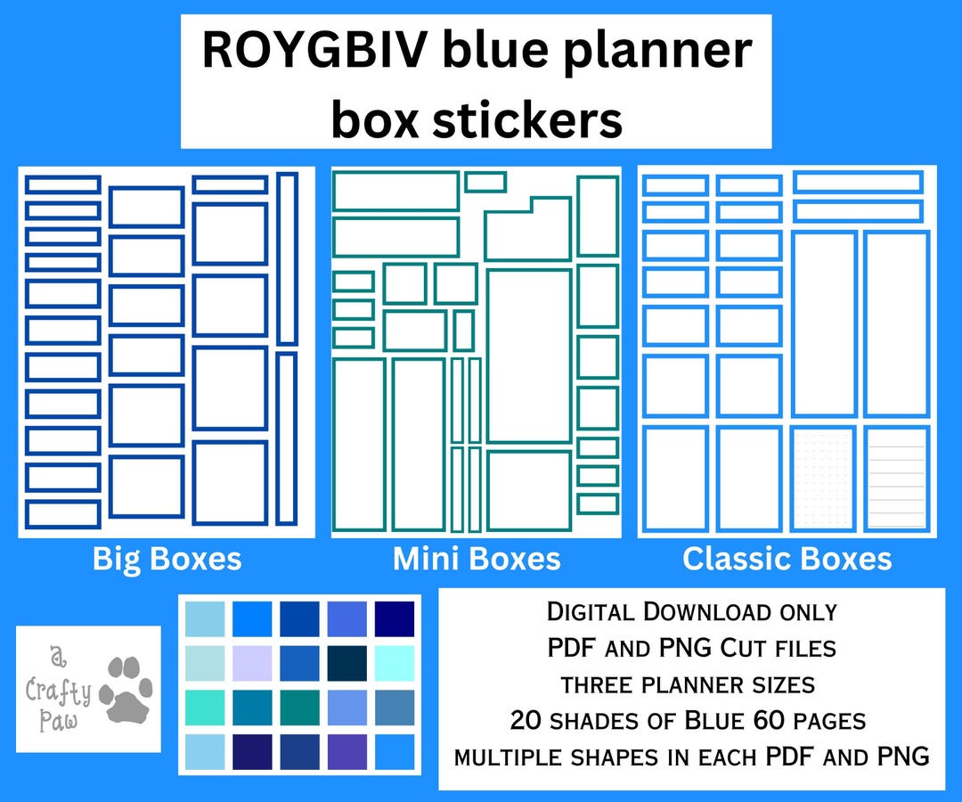 Blue Planner Stickers: Functional Boxes for Happy Planners (digital ...