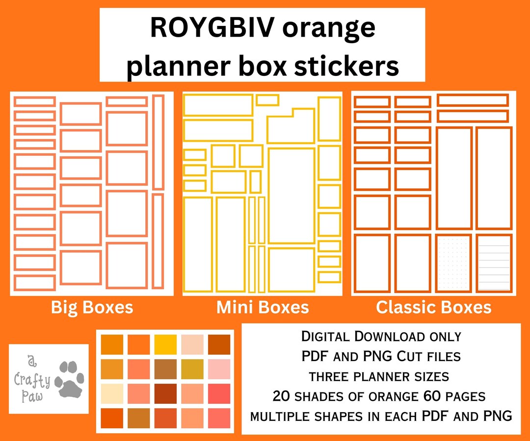 Orange Planner Stickers: Functional Boxes for Happy Planners (digital ...