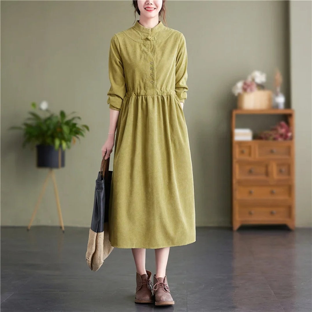 Winter Fall Corduroy Dress Long Sleeves, Tunics Dress Loose Warm Dress ...
