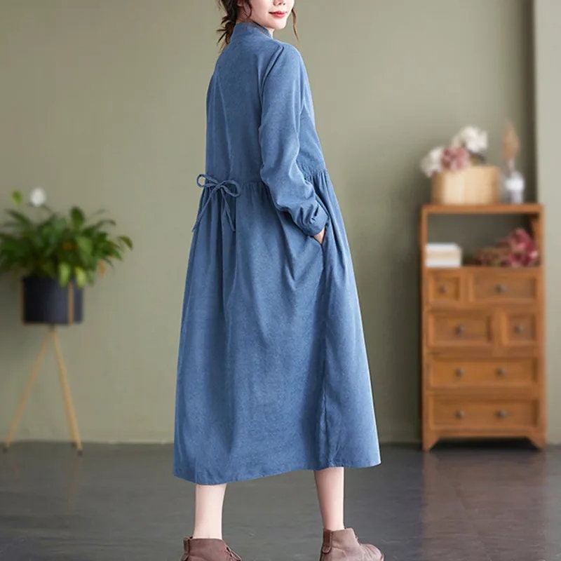 Winter Fall Corduroy Dress Long Sleeves, Tunics Dress Loose Warm Dress ...