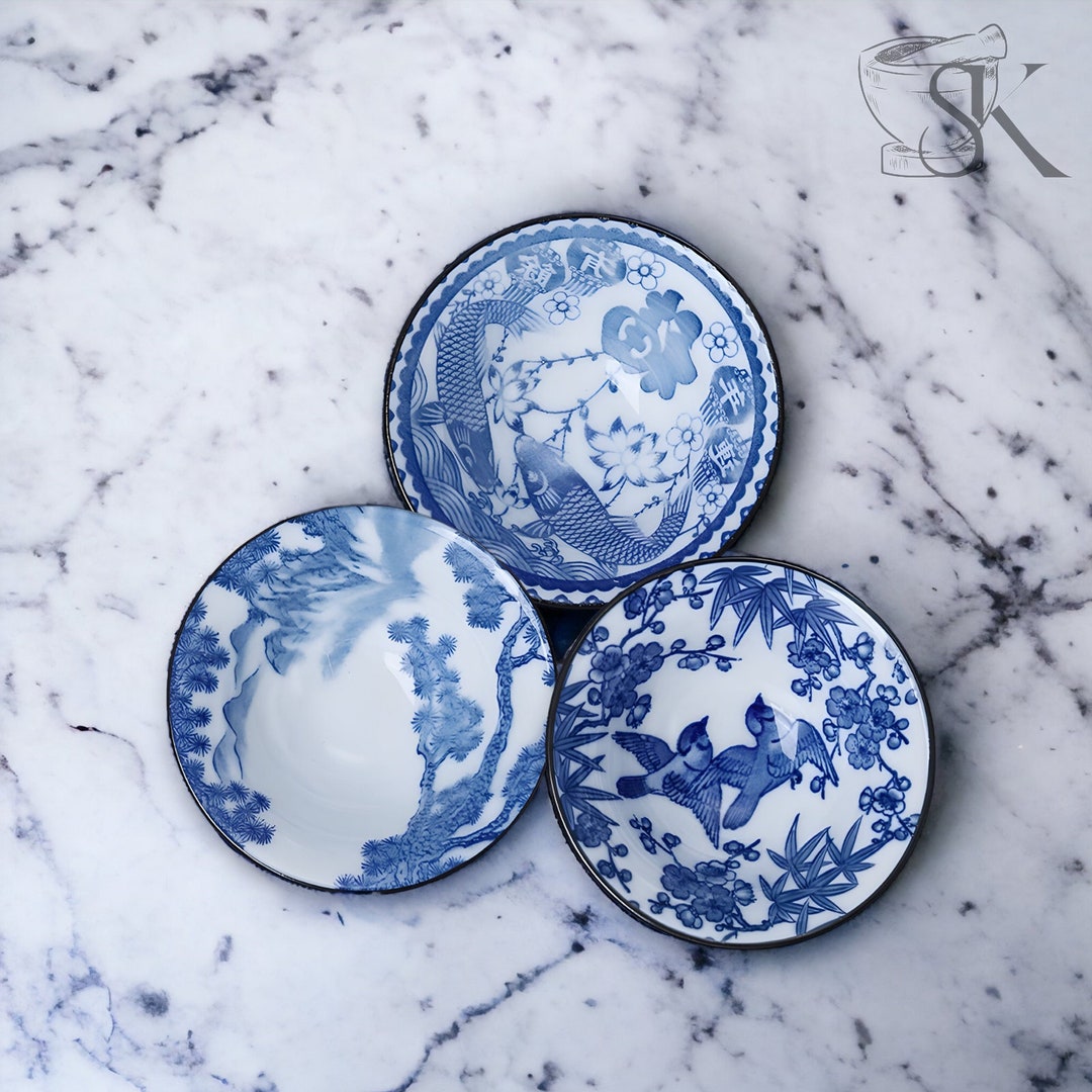 Antique Handcrafted Tea Dish Blue and White Floral Tea Cups Vintage ...