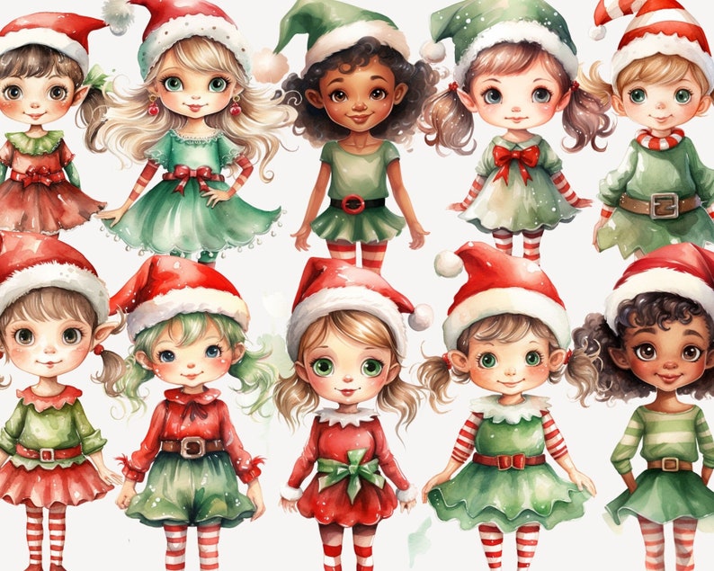 Girl Elf, 10 PNG, 10 Jpeg, Elf Clipart, Sublimate Designs, Christmas ...