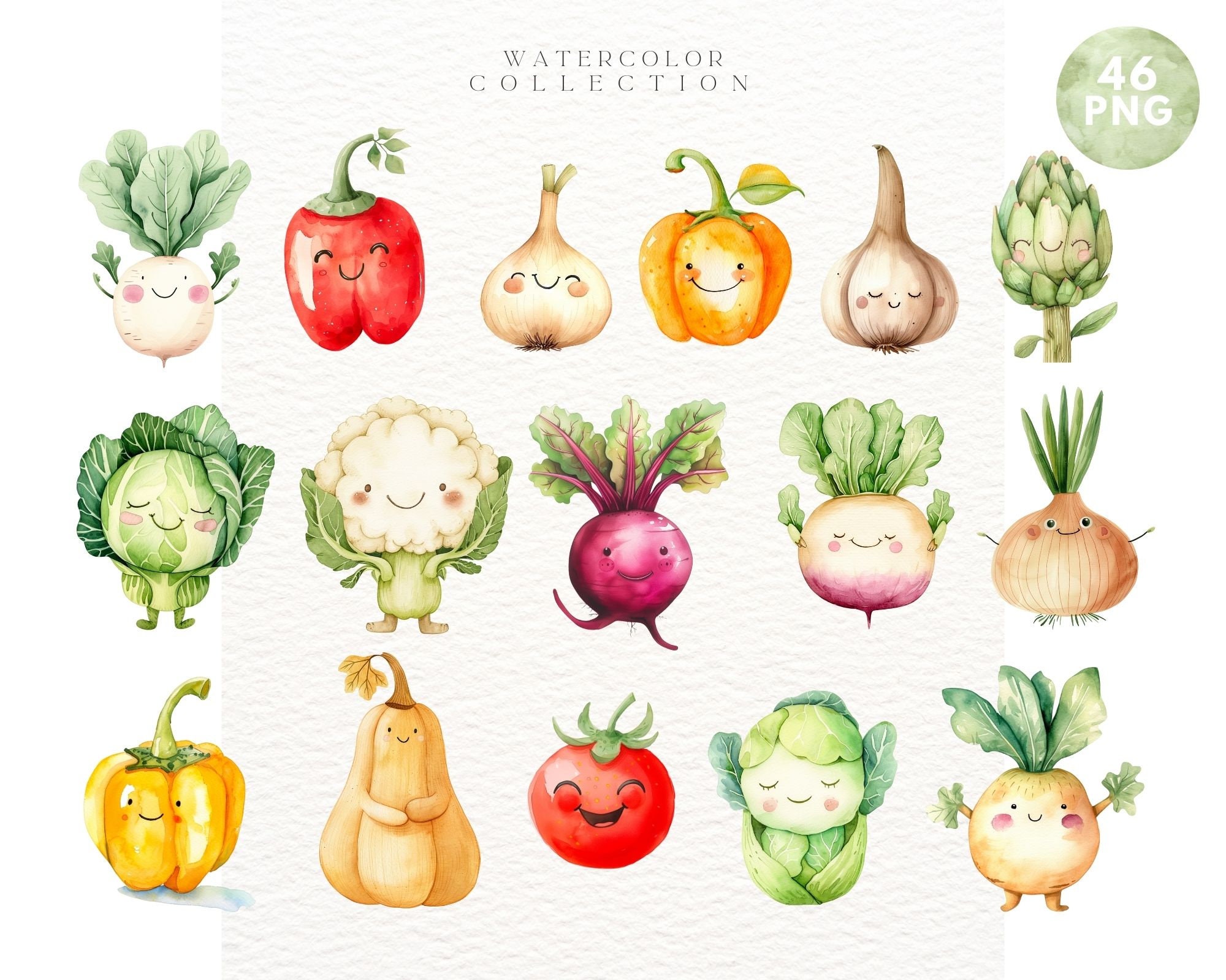 Cute Vegetable Clipart, Digital Download, Watercolor Vegetable, Garden ...