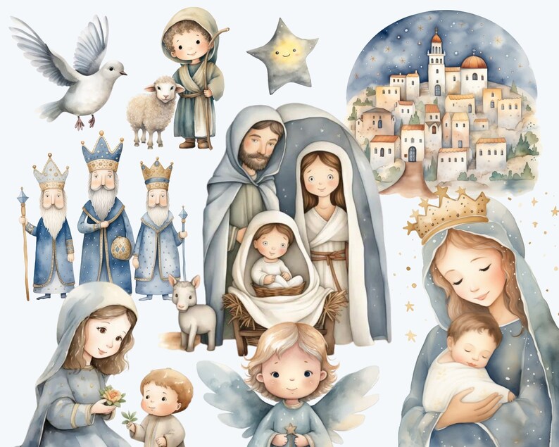 Christmas Cute Nativity Clipart, Baby Jesus Clipart, Digital Downloads ...