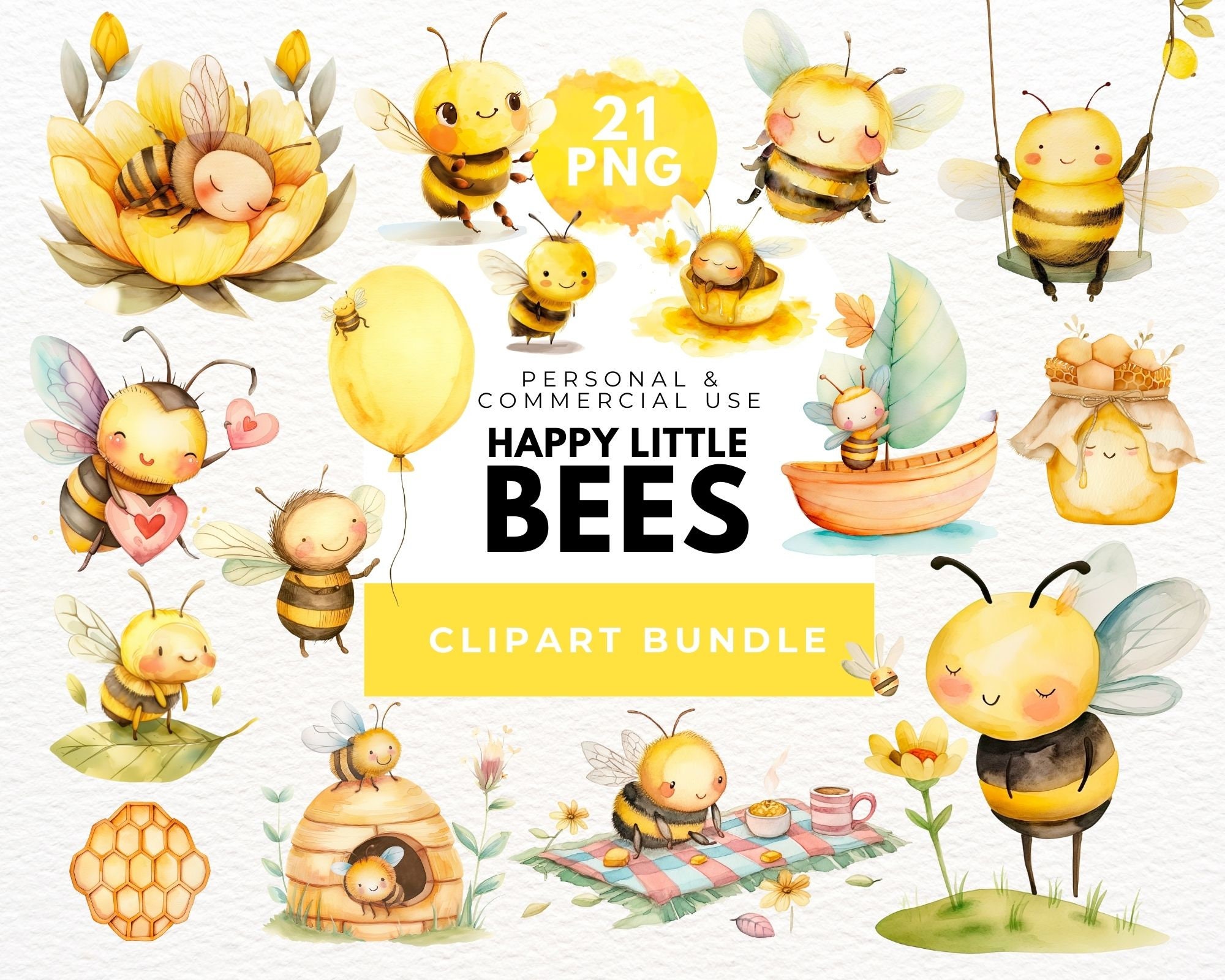 Watercolor Bee Clipart. Honeycomb & Hive Graphics (instant Download) - Etsy