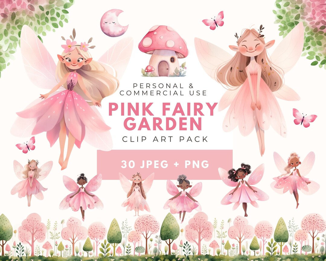 Pink Fairy Clipart, Pink Mushroom, Fairy Garden Clipart, Magical Fairy ...