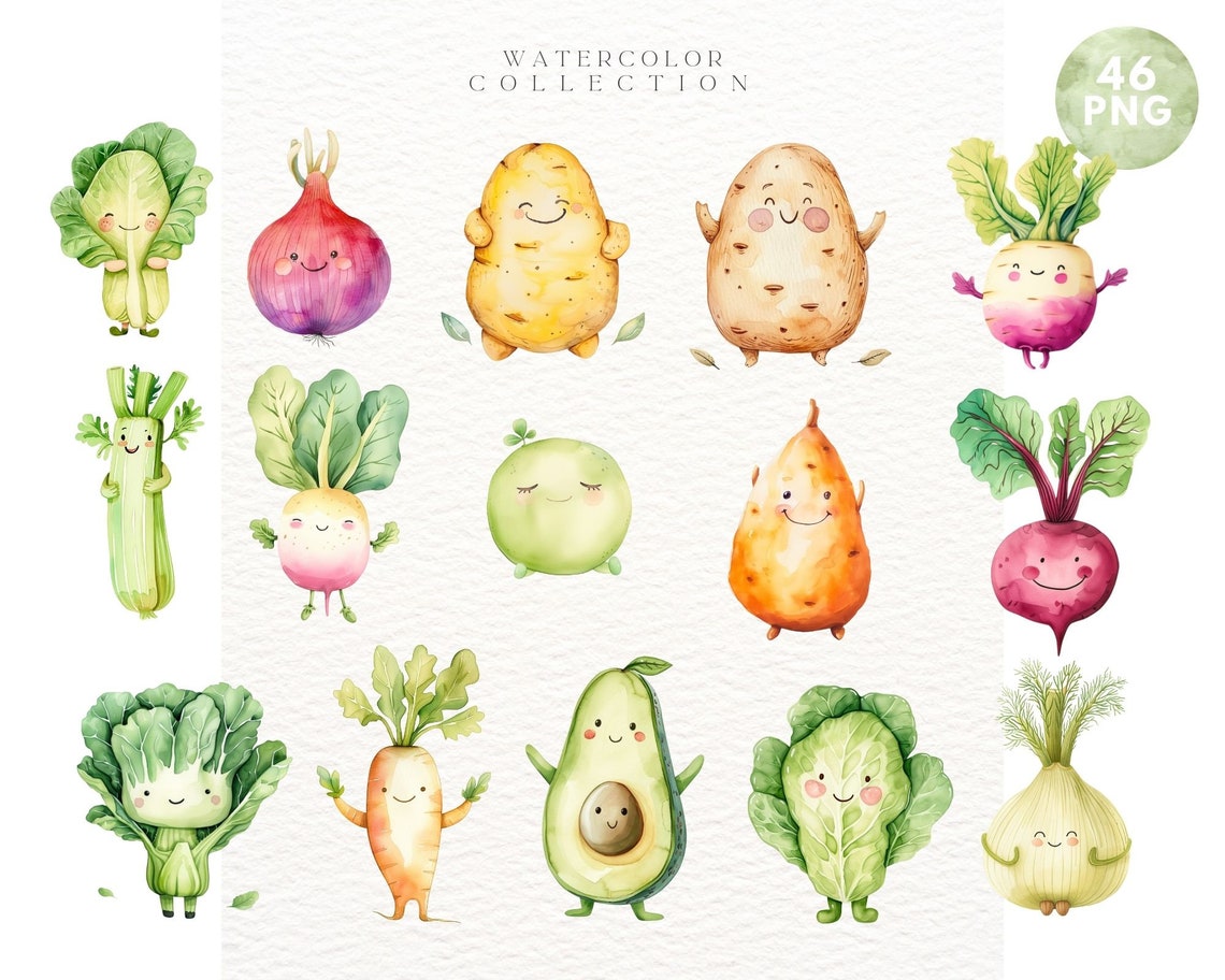Cute Vegetable Clipart, Digital Download, Watercolor Vegetable, Garden ...