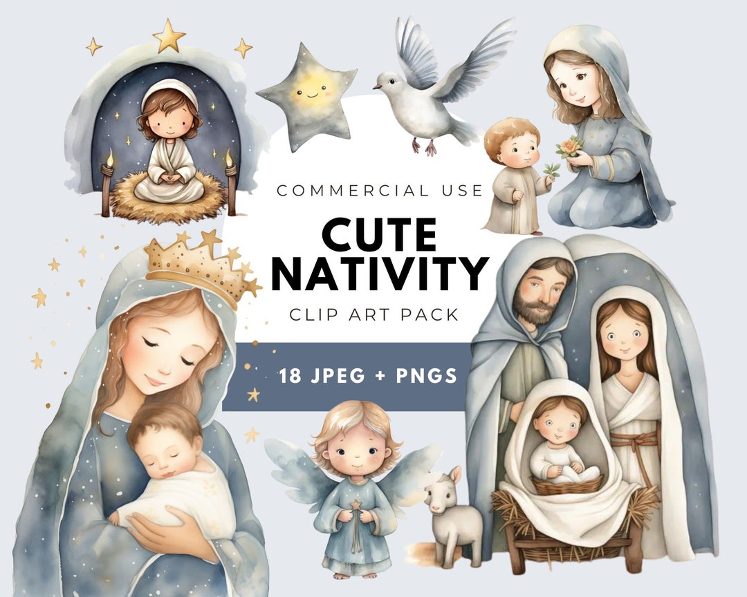 Christmas Cute Nativity Clipart, Baby Jesus Clipart, Digital Downloads ...