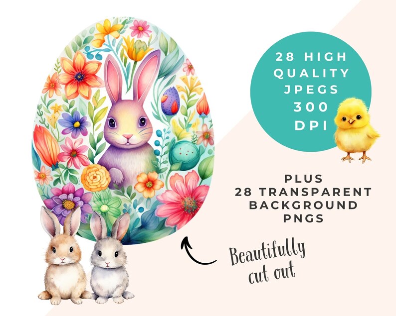Watercolor Easter Clipart Bundle: Colorful Eggs, Bunny, Lamb (PNG, JPEG ...